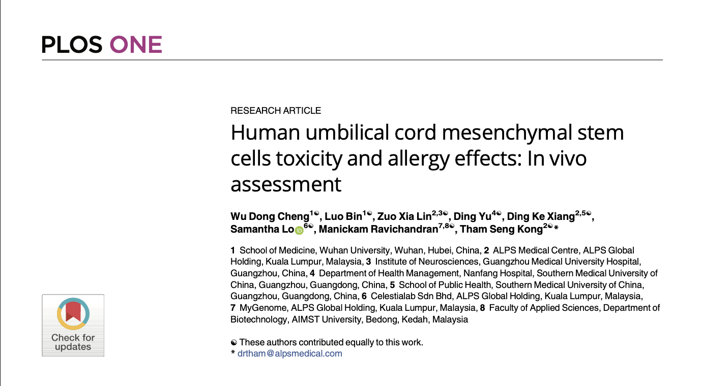 PRECLINICAL STEM CELL STUDY PUBLICATION IN PLOS JOURNAL - ALPS Group Inc.